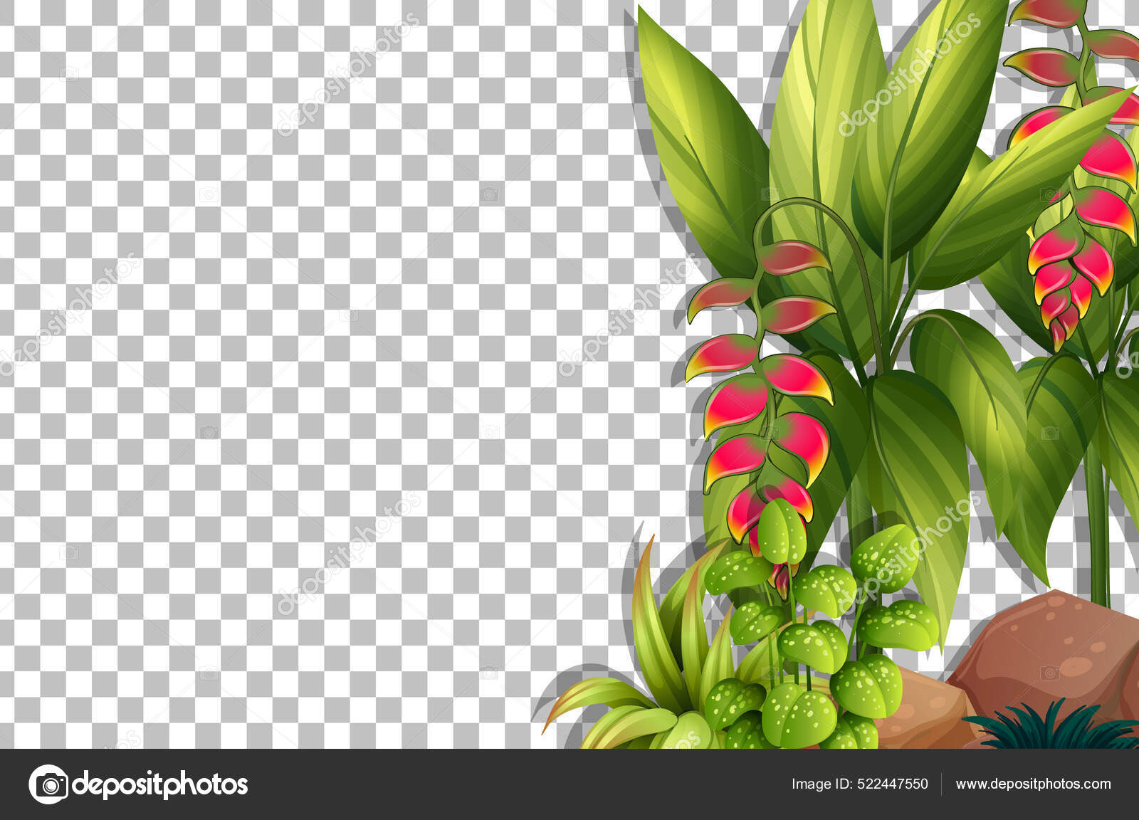 Tropical Leaves Frame Template Transparent Background Illustration ...