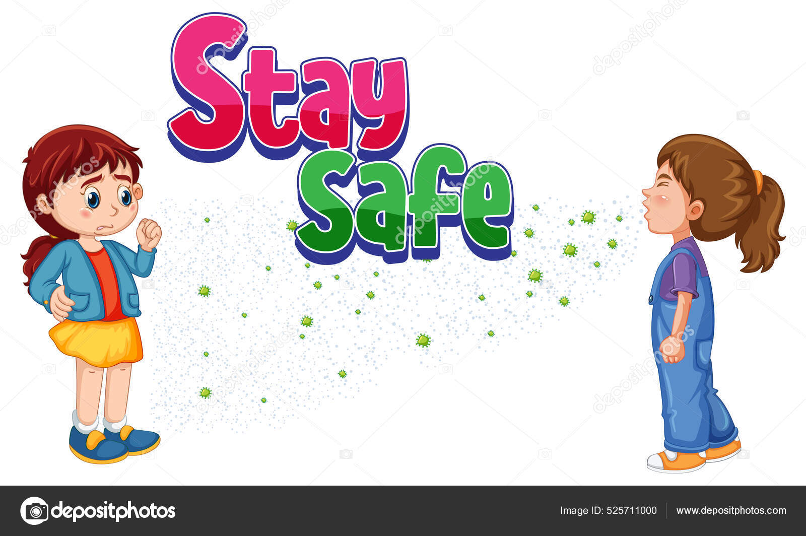 Stay Safe Font Cartoon Style Girl Look Her Friend Sneezing Stock Vector ...