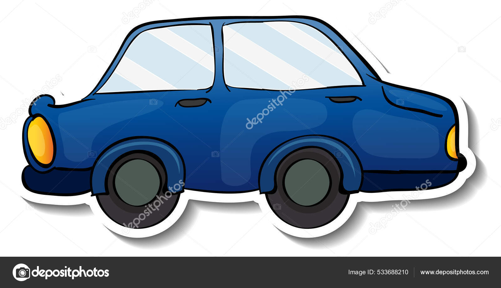 Blue Car Cartoon Sticker White Background Illustration Stock Vector by ...
