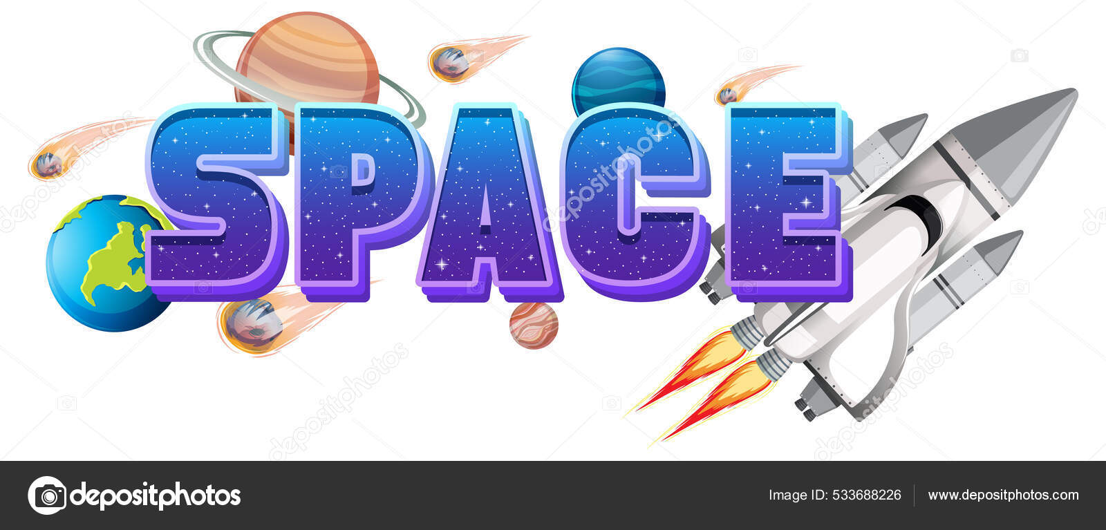 Desain Logo Kata Luar Angkasa Dengan Ilustrasi Pesawat Luar Angkasa ...