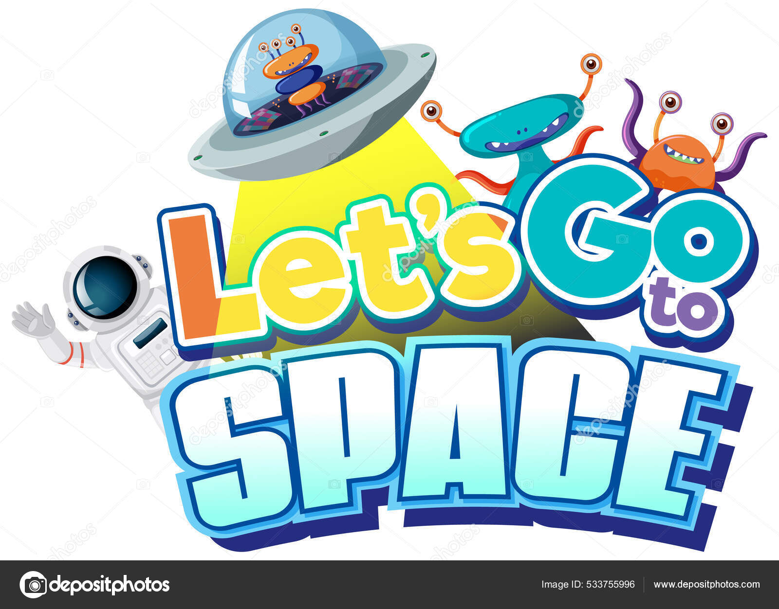 Let's Space Word Design Alien Ufo Illustration Stock Vector by ...