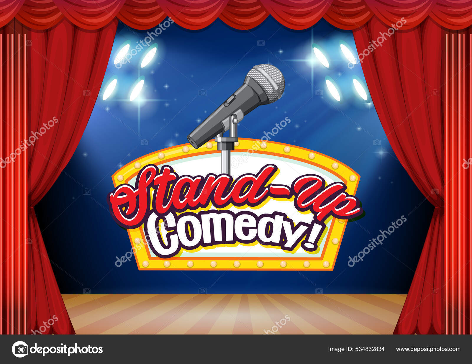 Stand Comedy Banner Stage Red Curtain Background Illustration Stock ...