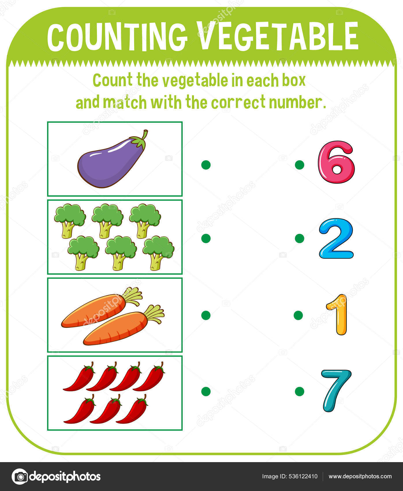 Math Game Template Counting Vegetable Illustration Stock Vector by ...