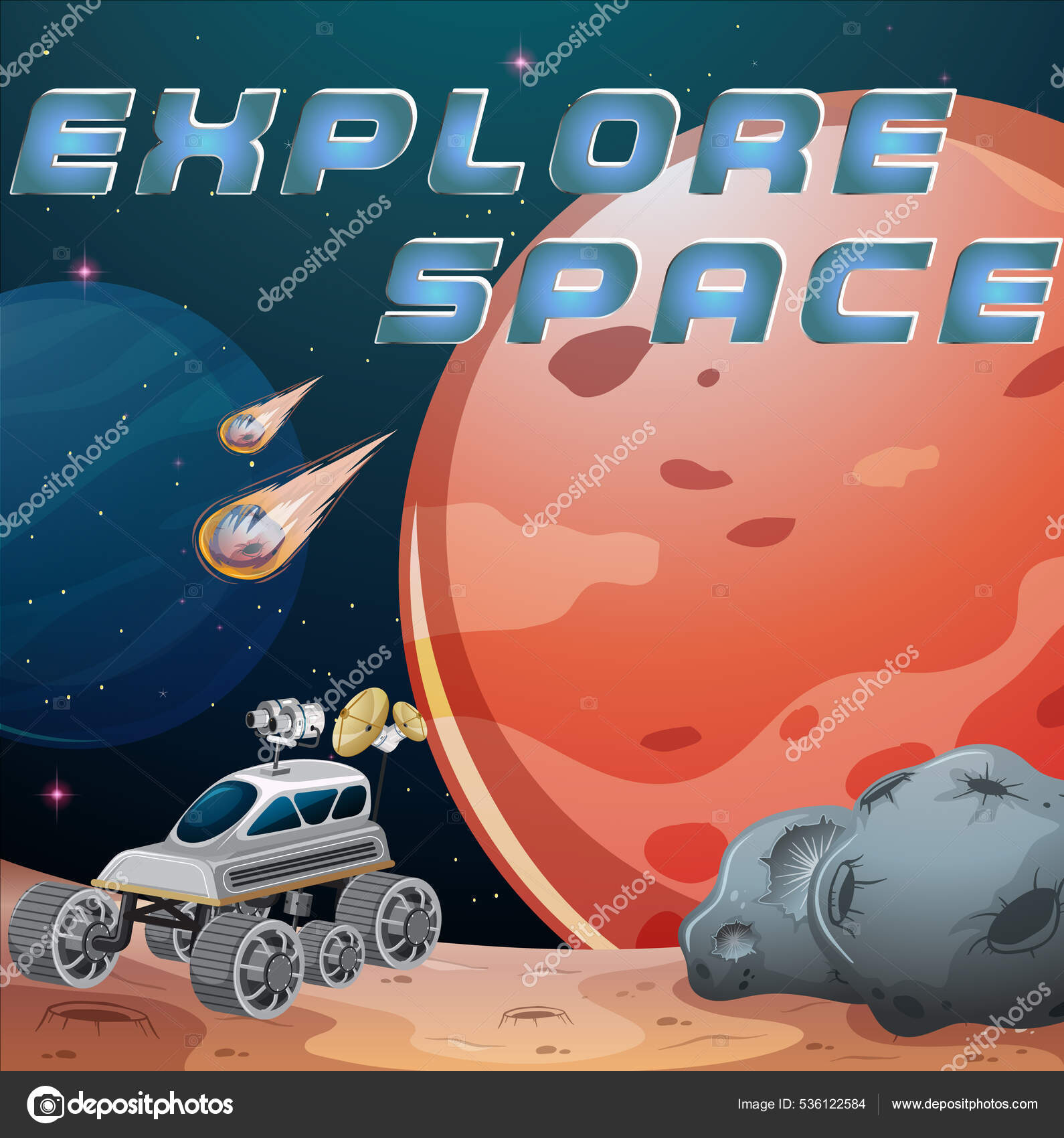 Explorar Logo Space Planeta Cometa Fondo Ilustración Vector de stock ...