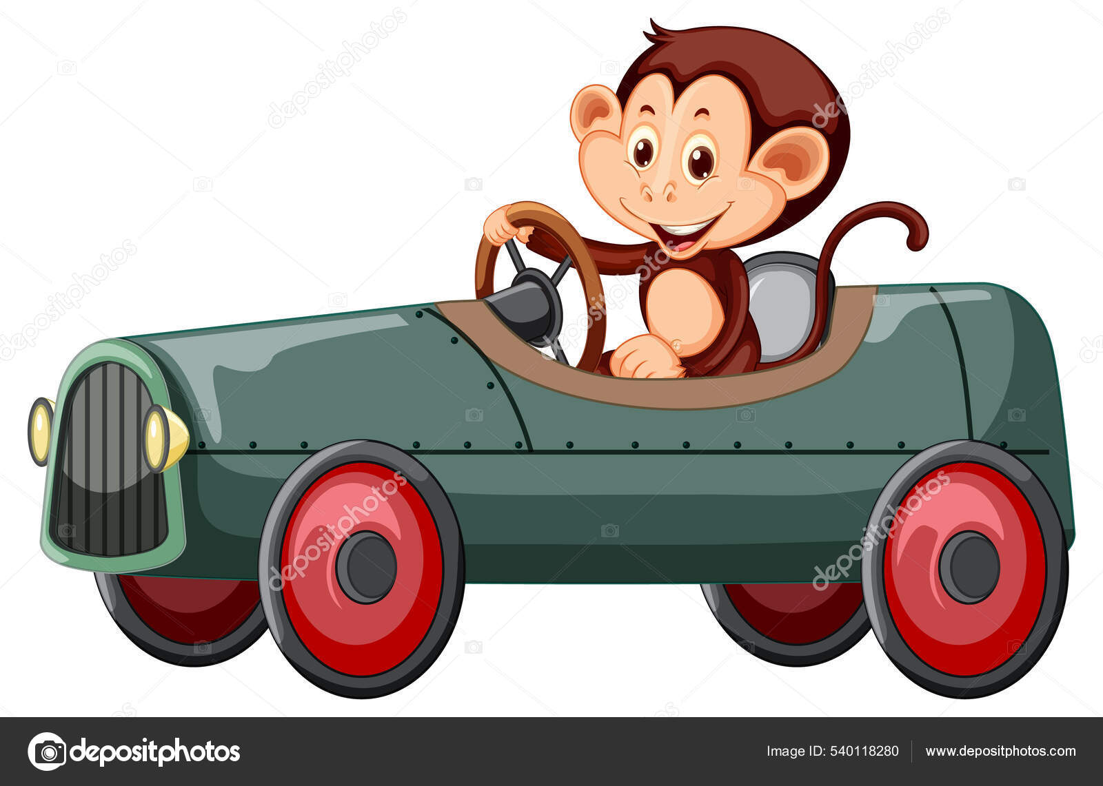 Cute Monkey Driving Race Car White Background Illustration Stock Vector ...