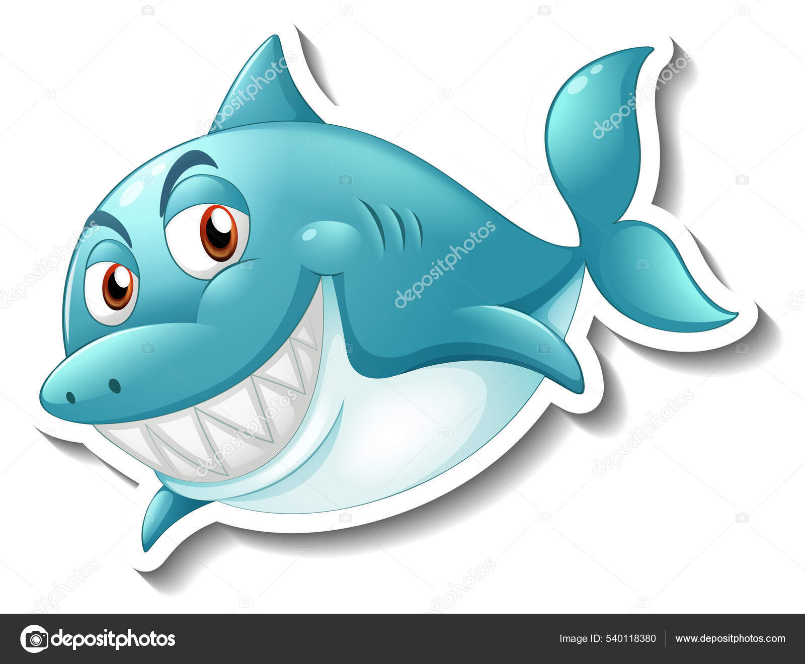 Smiling Shark Cartoon Sticker Illustration Stock Vector by ...