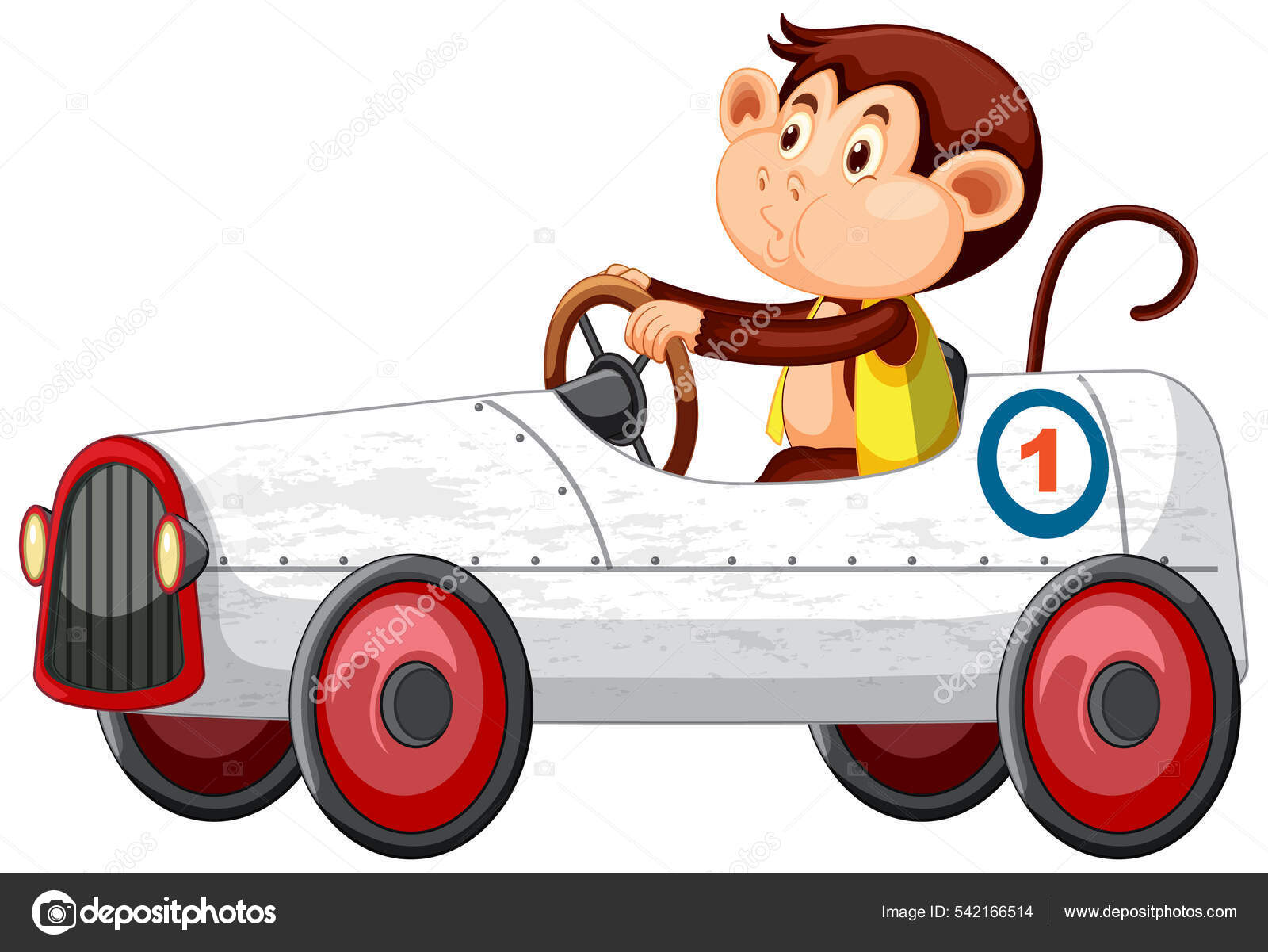 Monkey Driving Race Car White Background Illustration Stock Vector by ...