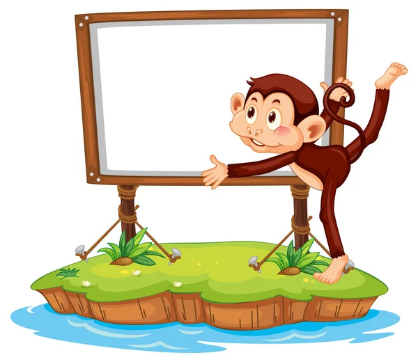 Blank Sign Template Cute Monkeys White Background Illustration Stock ...