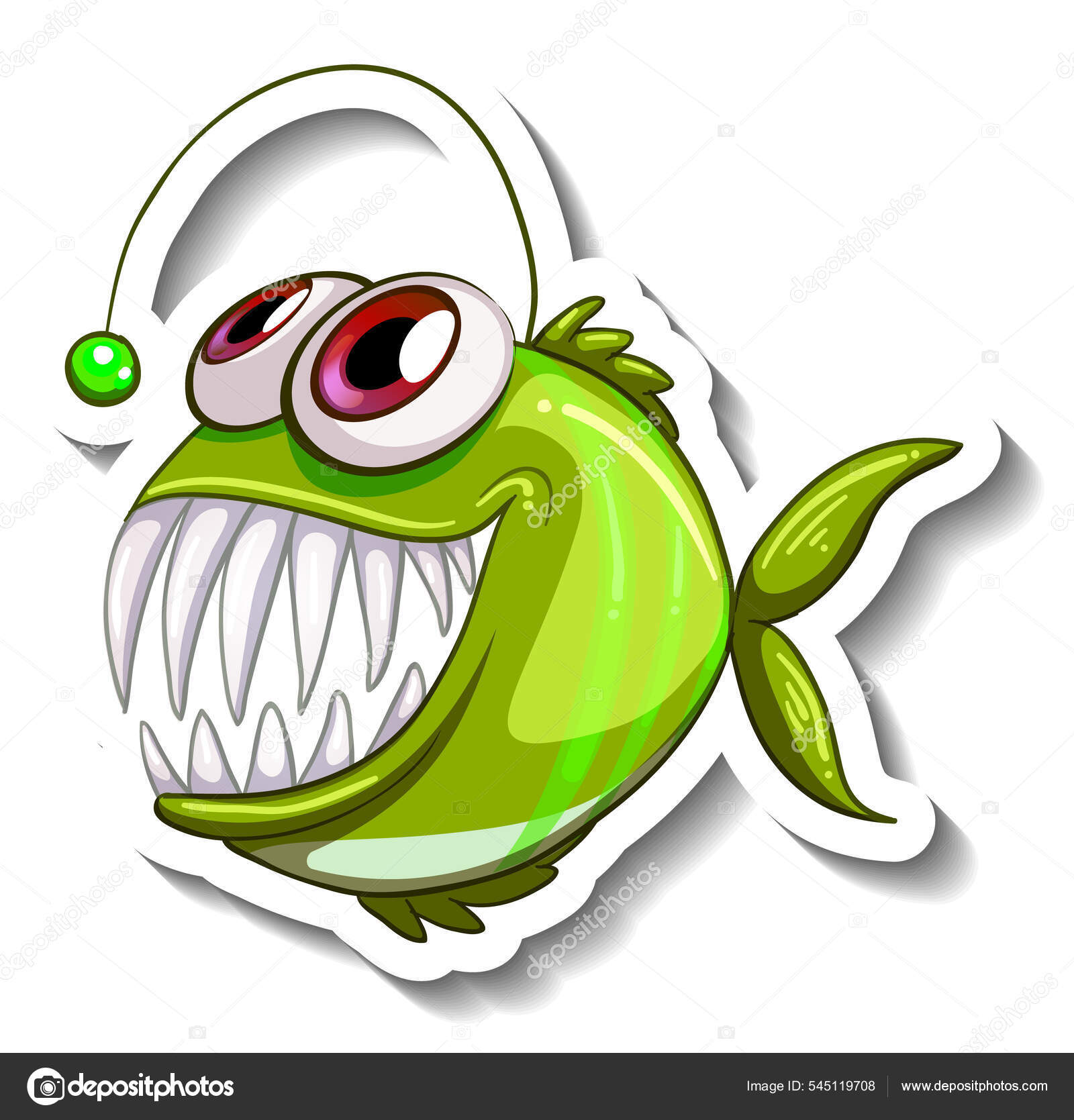 Anglerfish Fish Cartoon Sticker Illustration Stock Illustration by ...