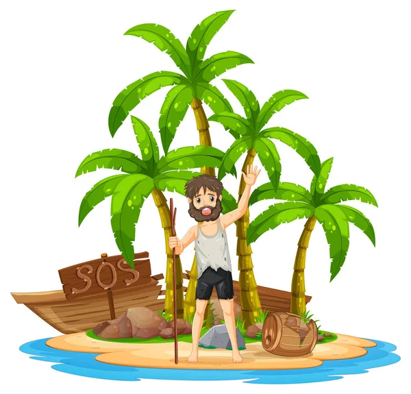 Man Deserted Island Isolated Illustration Stock Vector by ...