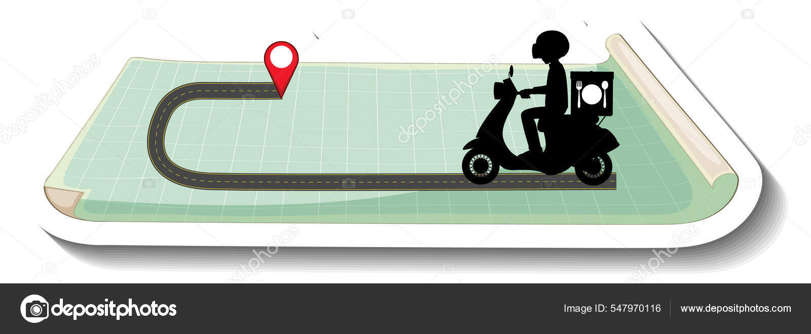 Sticker Template Delivery Man Riding Scooter Map Illustration Stock ...
