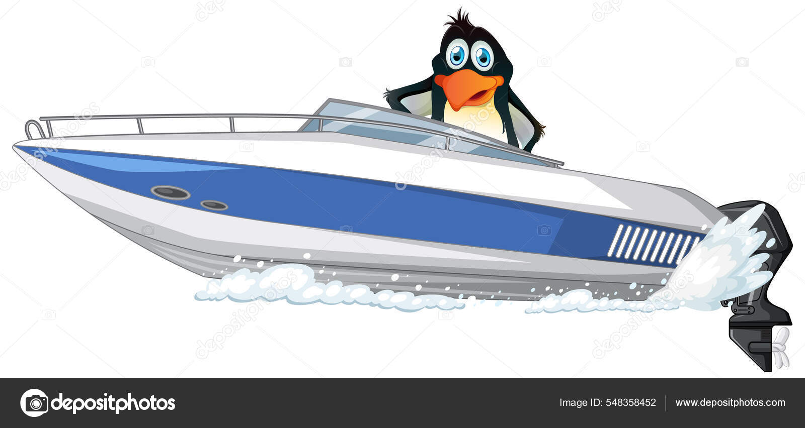 Penguin Speed Boat Cartoon Style Illustration Stock Vector by ...