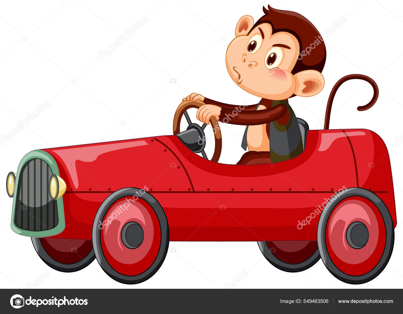 Little Monkey Driving Red Race Car White Background Illustration Stock ...