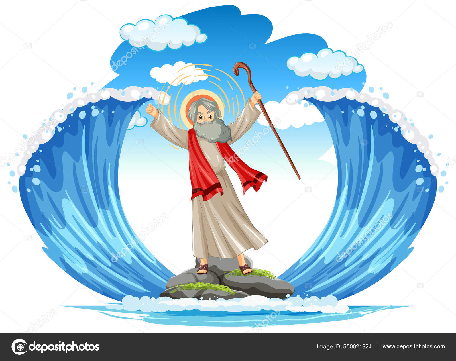 Personaje Dibujos Animados Moisés Con Ilustración Fondo Mar Rojo Vector de stock #550021924 de ...
