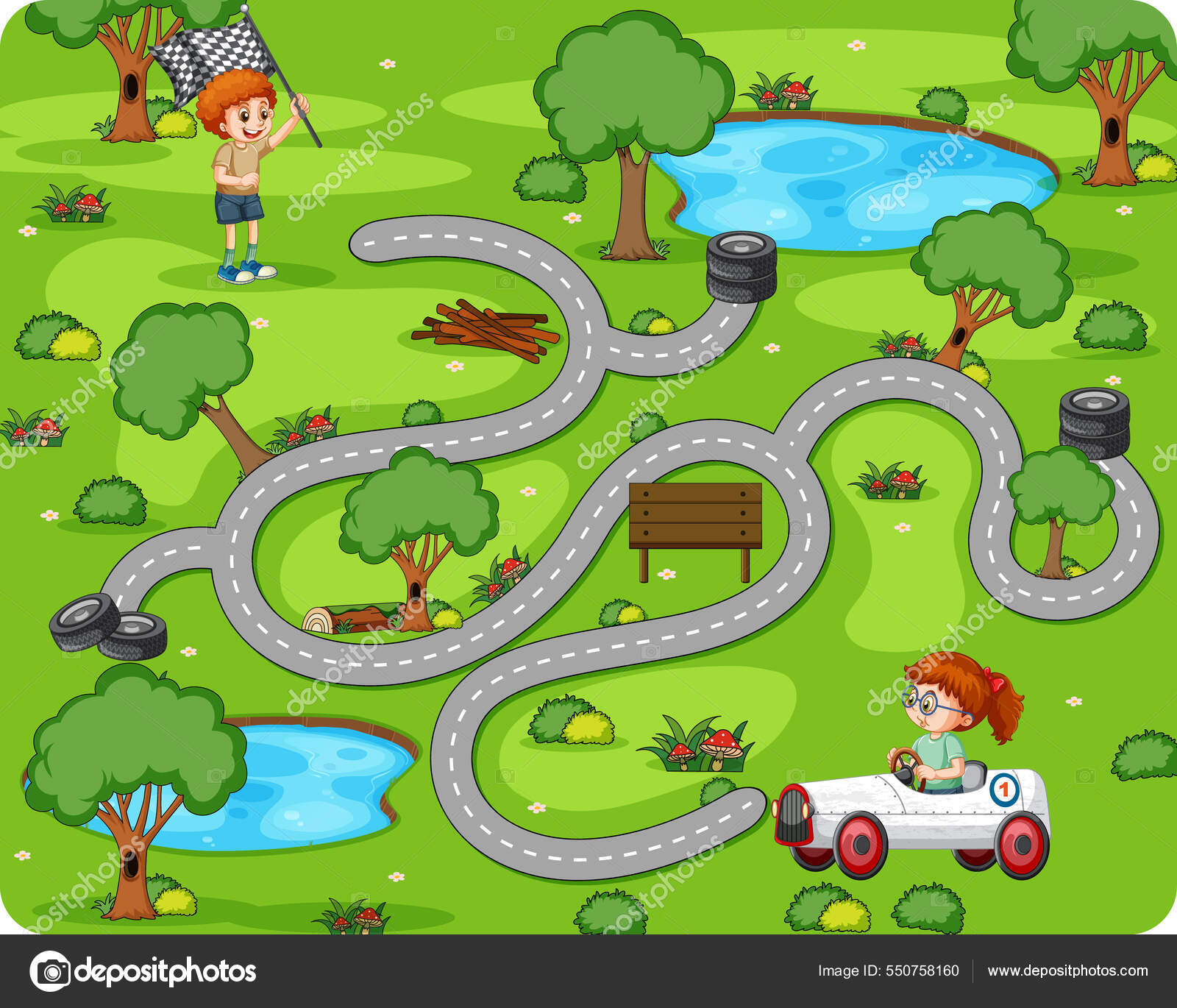 Maze Game Template Racing Car Theme Illustration Stock Vector by ...