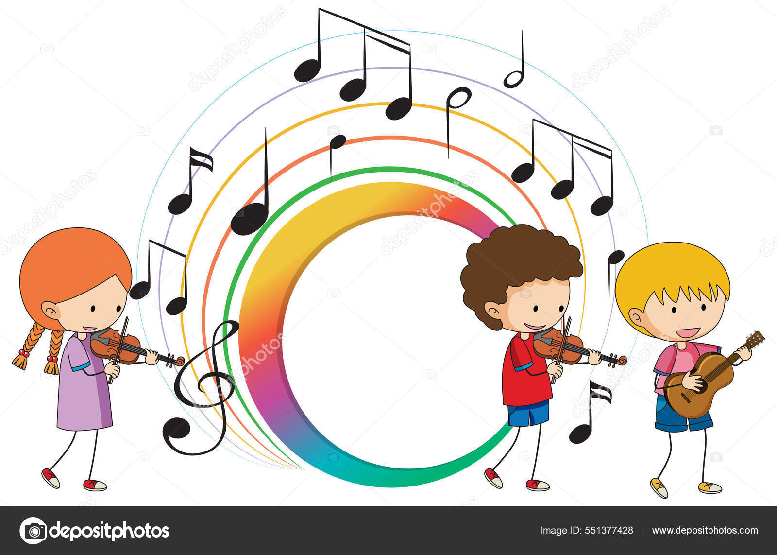 Children Playing Musical Instruments Banner Music Notes Colourful ...