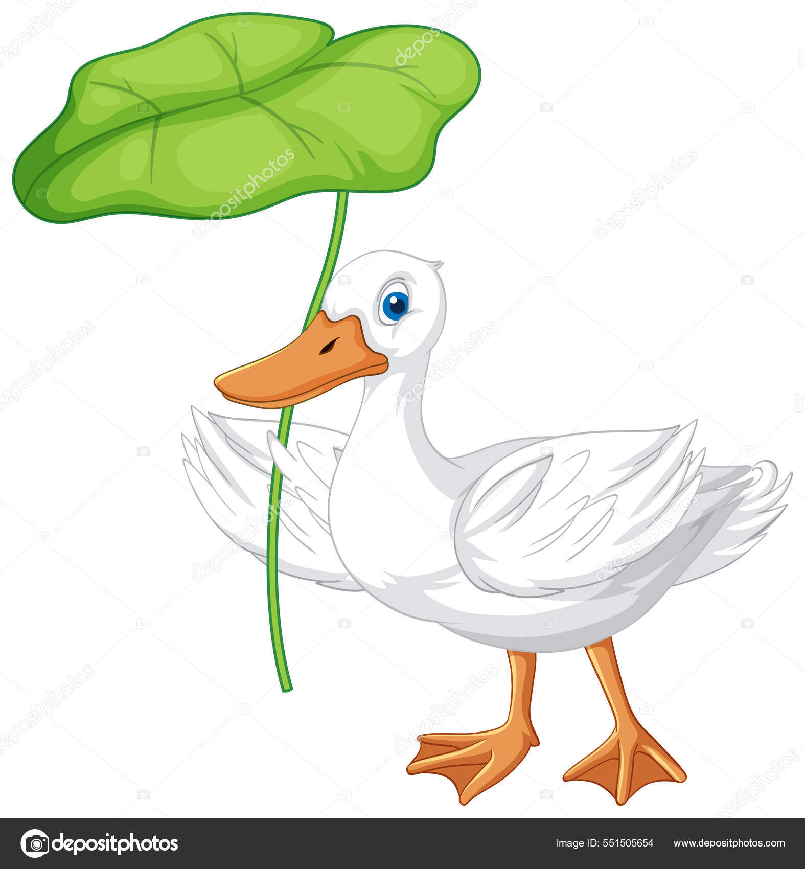Pato Pequeño Con Hoja Loto Tierra Blanca Ilustración Vector de stock ...