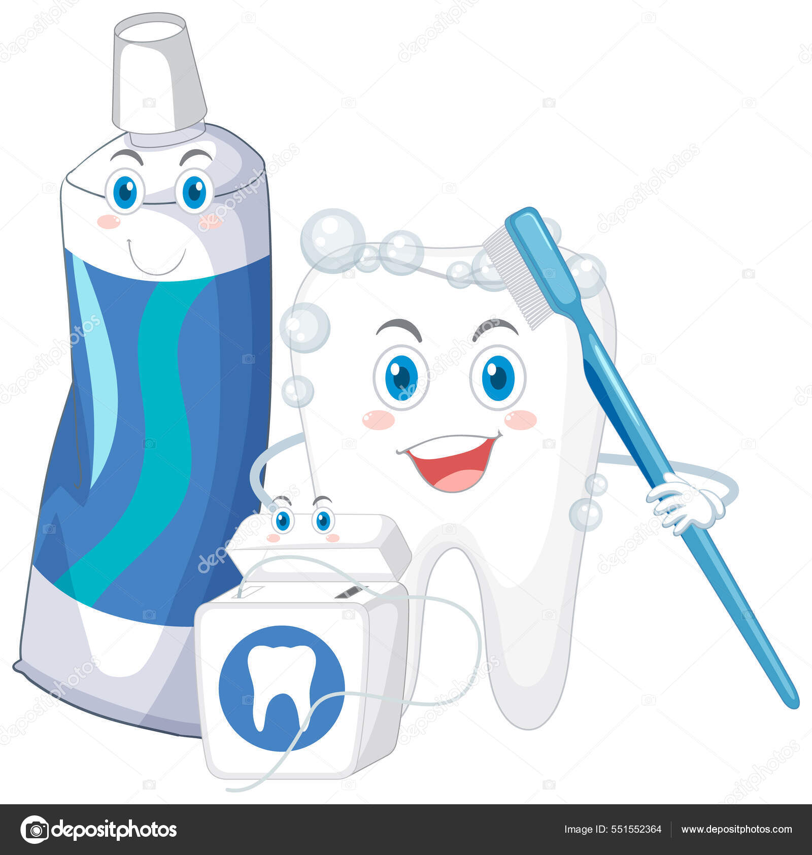 Happy Tooth Brushing Itself Toothpaste Dental Floss Illustration Stock ...