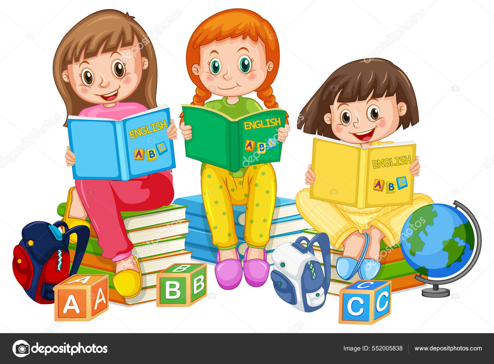 Stok Kinderen Lezen Clipart Glückliche Kinder Lesen Buch Zurück Zur