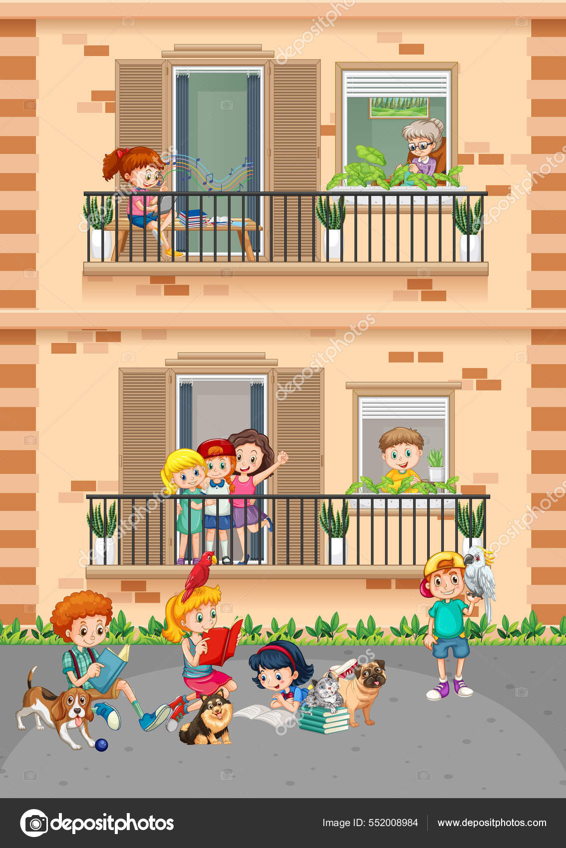 Apartment Windows Neighbors Cartoon Character Illustration Stock Vector ...