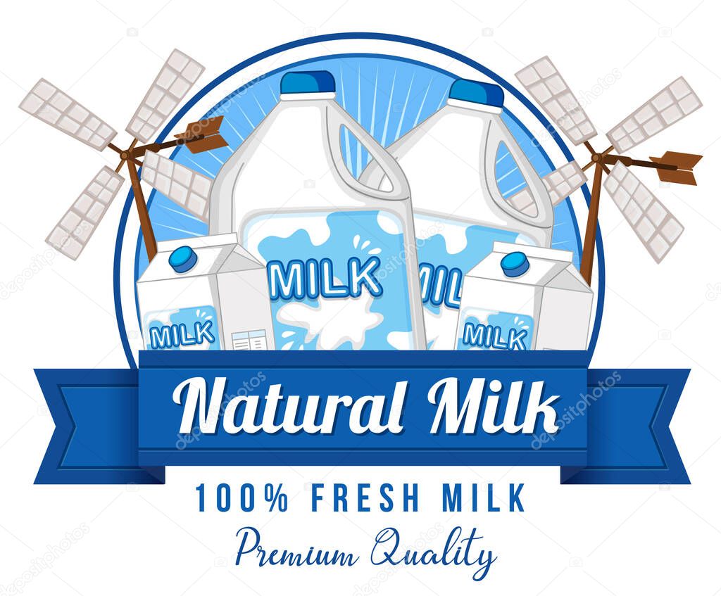 Logotipo Etiqueta Leche Natural Con Ilustración Dibujos Animados Vacas ...
