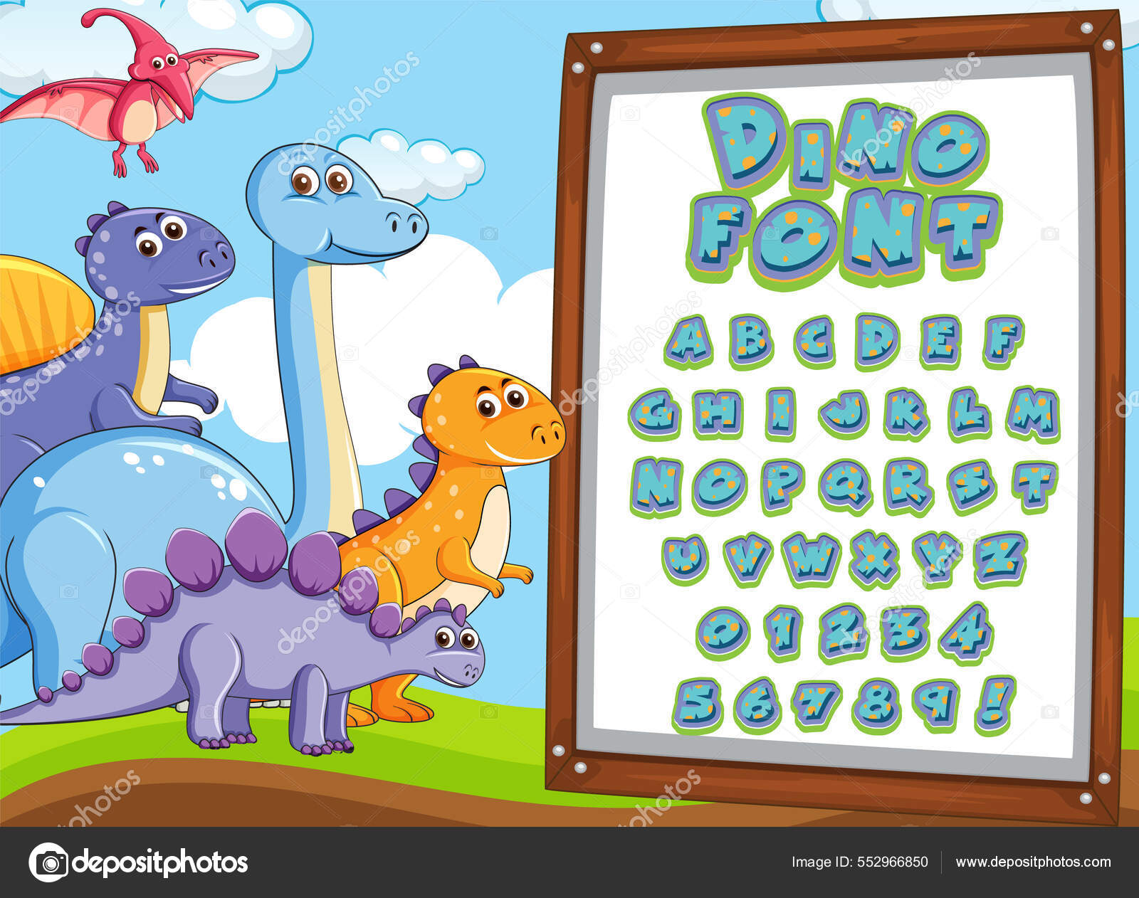 Font Design English Alphabets Dinosaur Character White Board ...