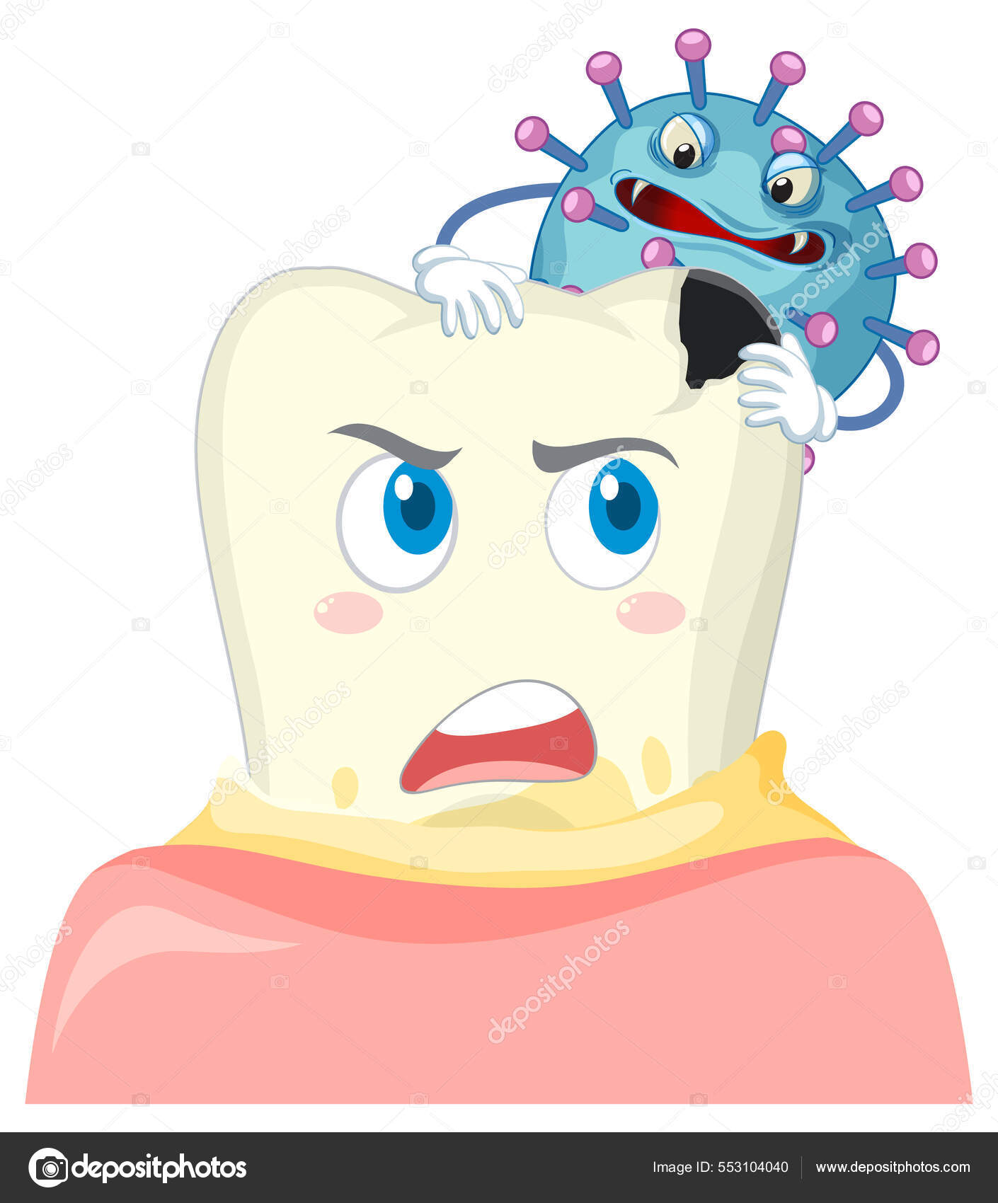 Cartoon Tooth Decay Bacteria Blue Background Illustration Stock Vector ...
