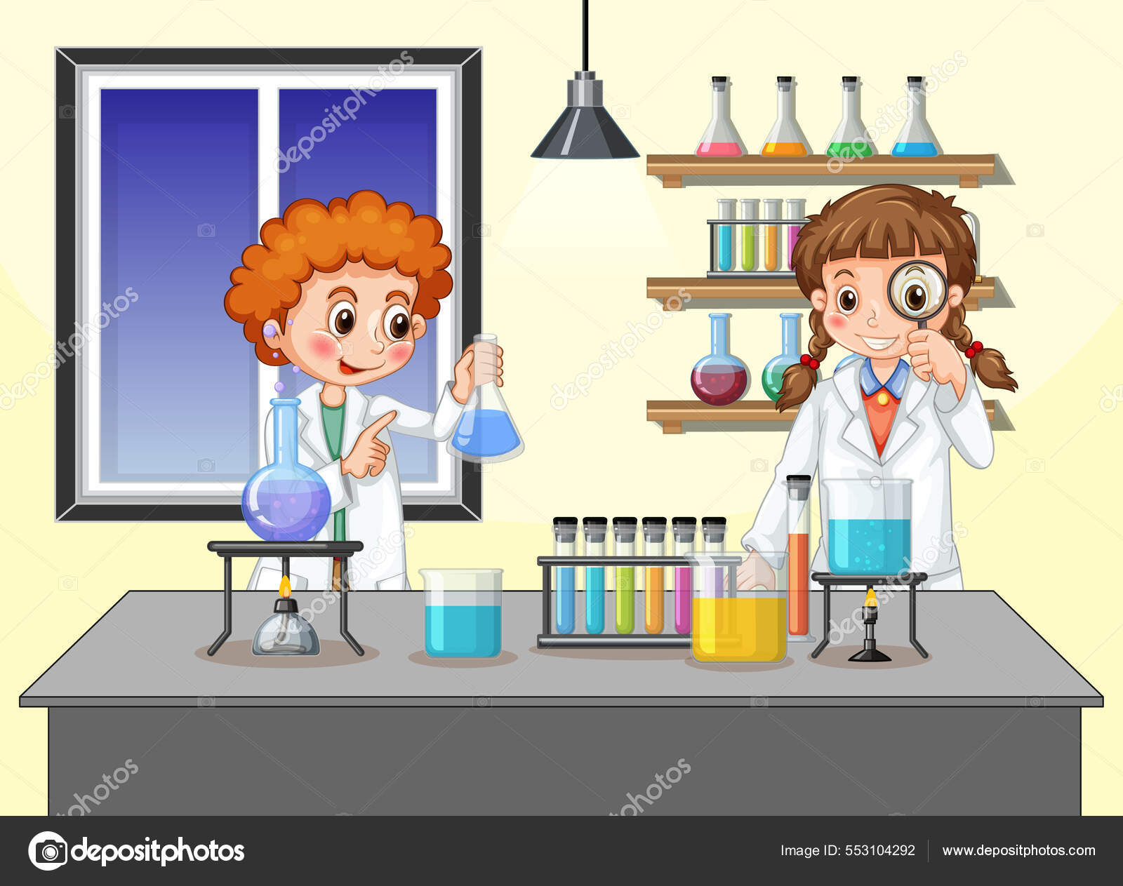 Scientist Kids Laboratory Room Background Illustration Stock Vector ...