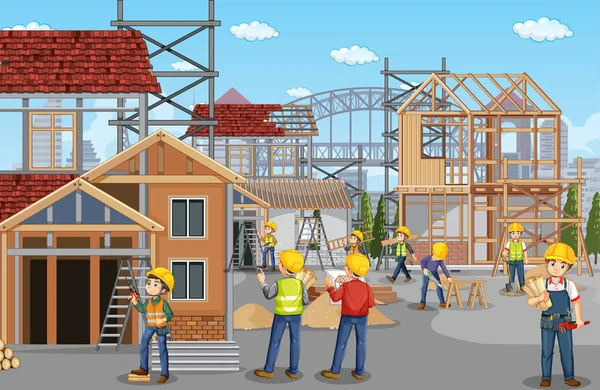 Cartoon Scene Building House Construction Site Illustration Stock ...