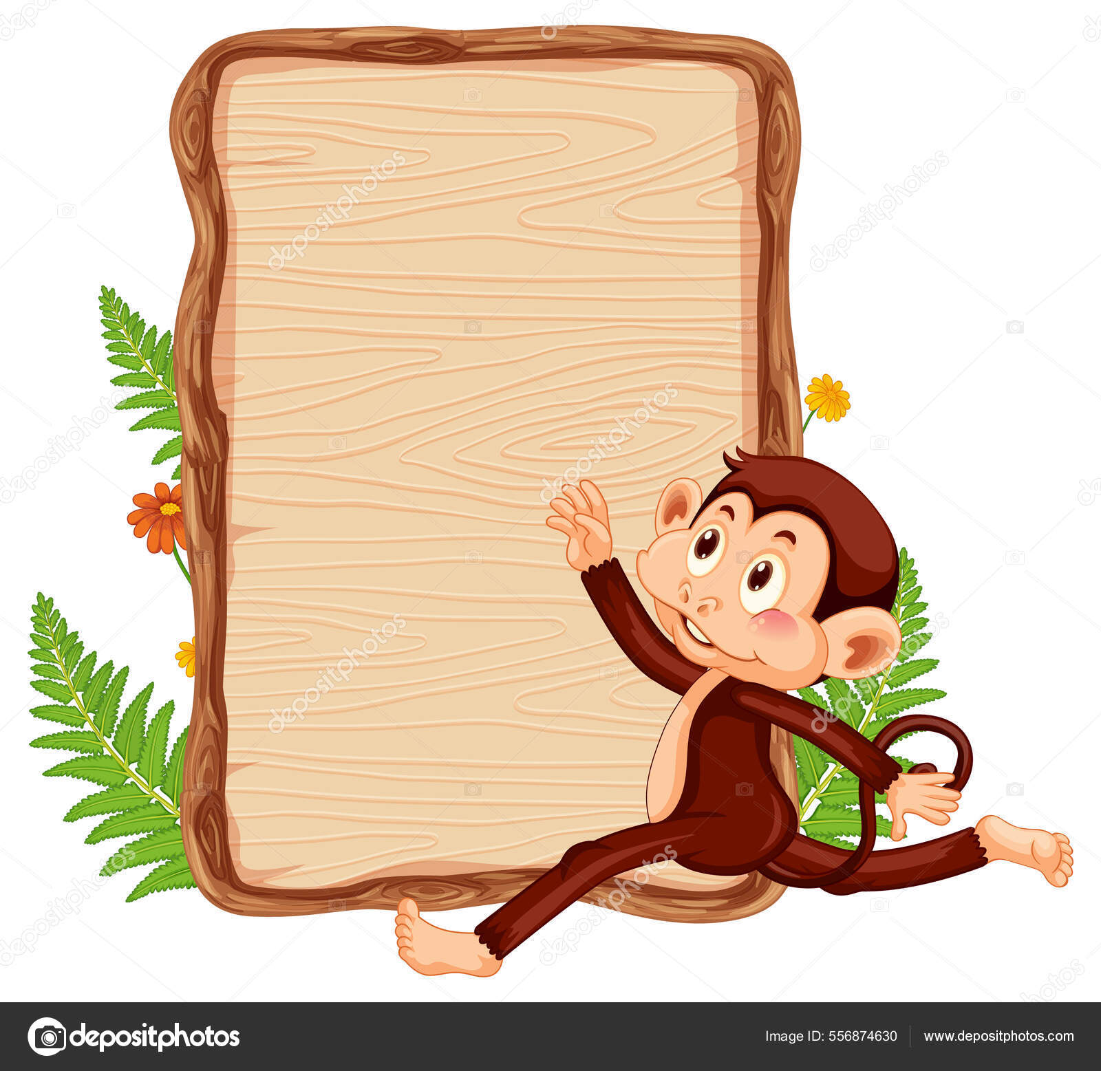 Blank Wooden Signboard Cute Monkey Illustration Stock Vector Image by ...