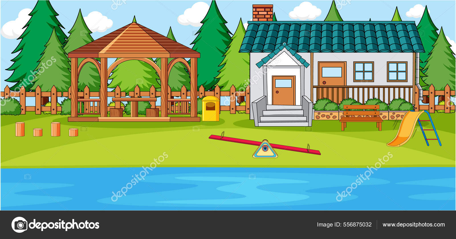 Outdoor Scene Doodle House Cartoon Illustration Stock Vector by ...