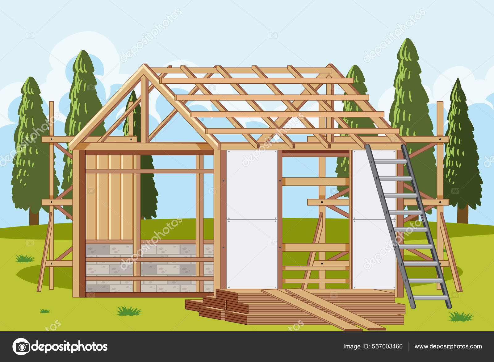 Escena Dibujos Animados Construcción Casa Edificio Sitio Ilustración ...