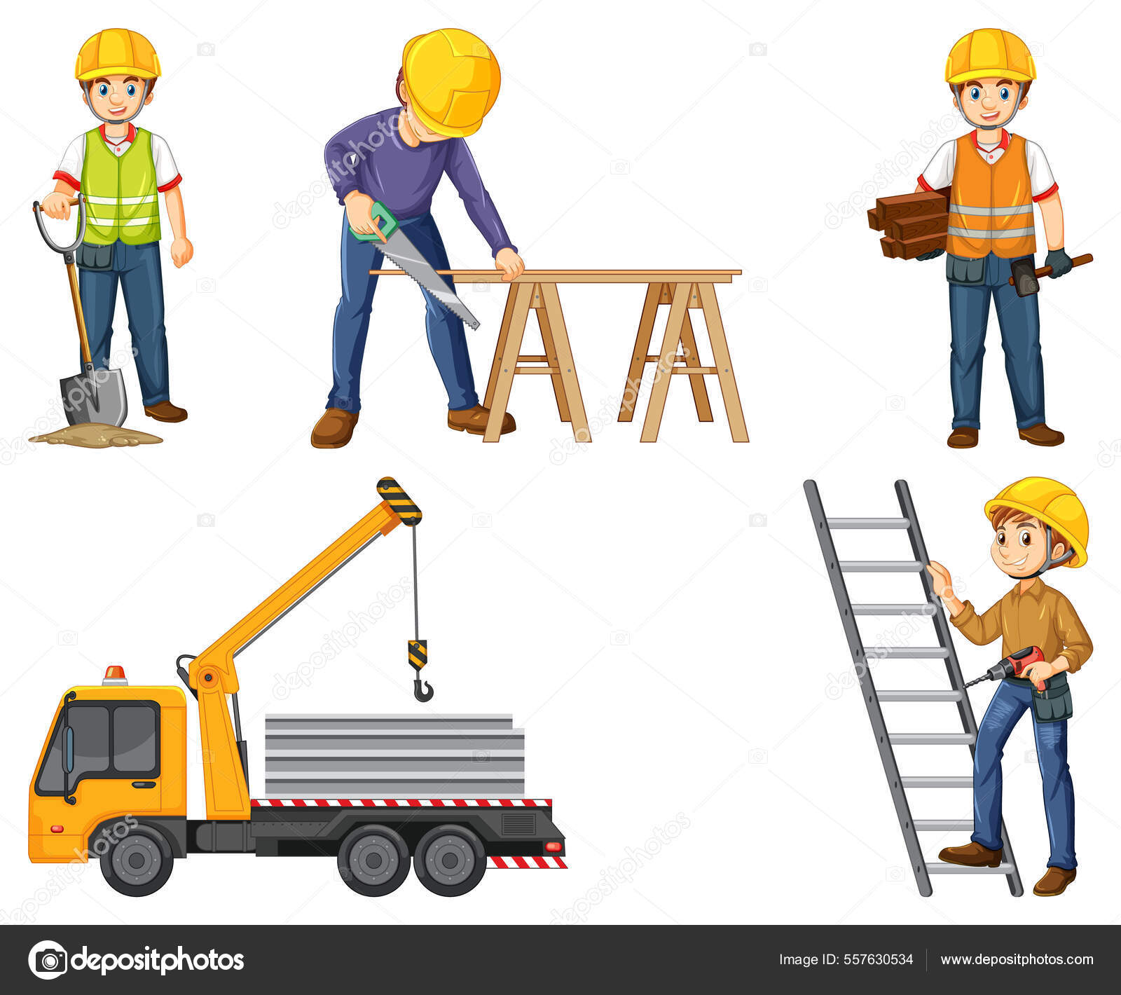 Construction Worker Set People Tools Illustration Stock Vector by ...