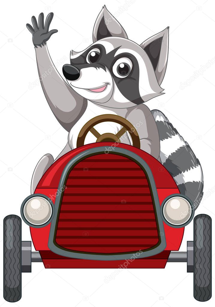 Mapache Cabalgando Coche Rojo Ilustración Vector de stock por ...