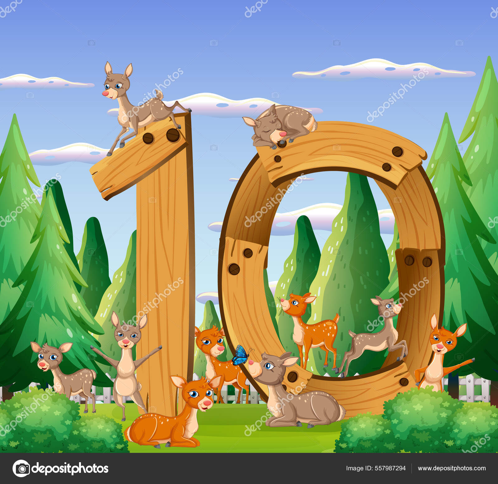 Diez Ciervos Adjuntos Ilustración Número Diez Vector de stock ...