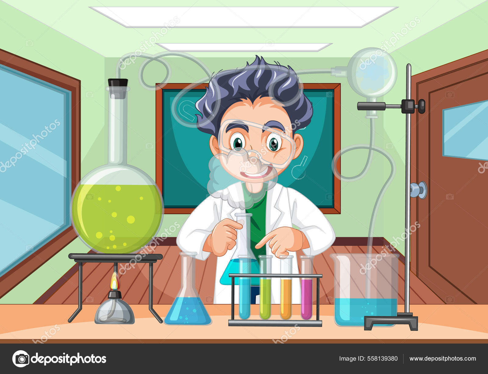 Escena Aula Con Científico Haciendo Ilustración Experimentos Vector de ...