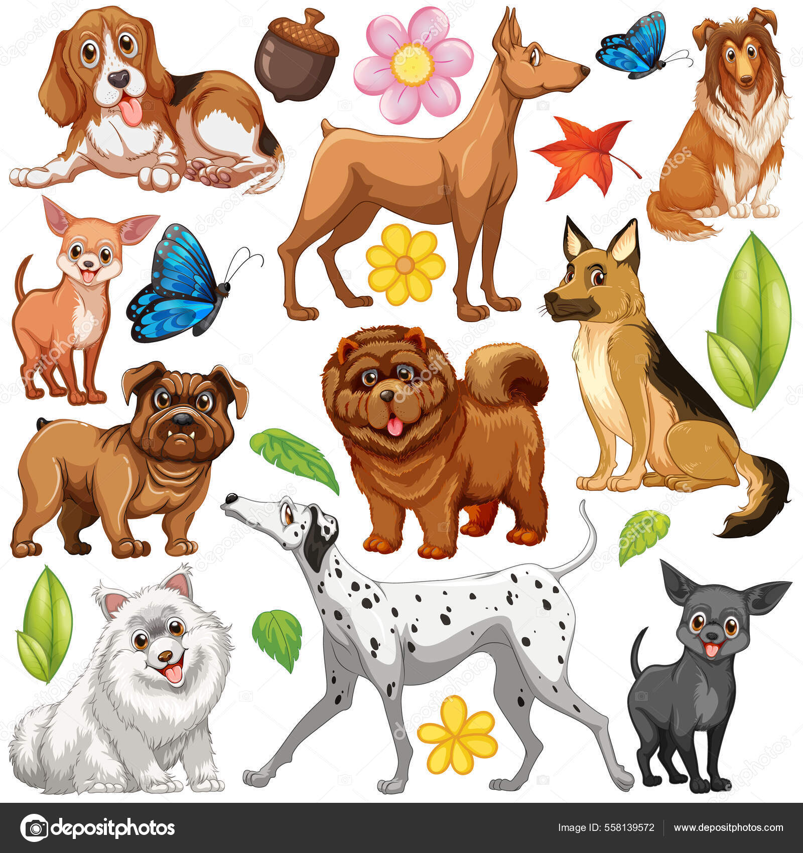 Different Types Dogs White Background Illustration Stock Vector by ...