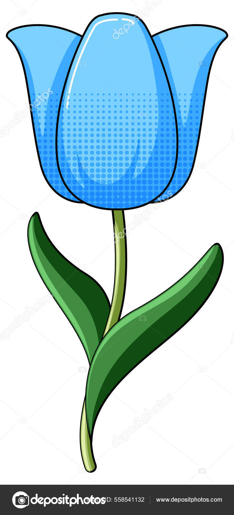 Flor Tulipán Azul Con Ilustración Hojas Vector de stock #558541132 de ...