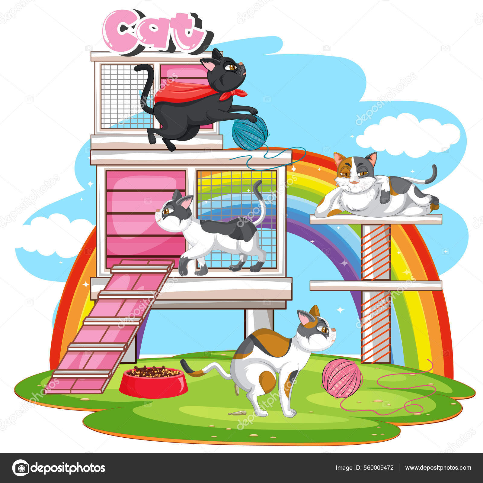 Cat Cat House Illustration Stock Vector Image by ©interactimages #560009472