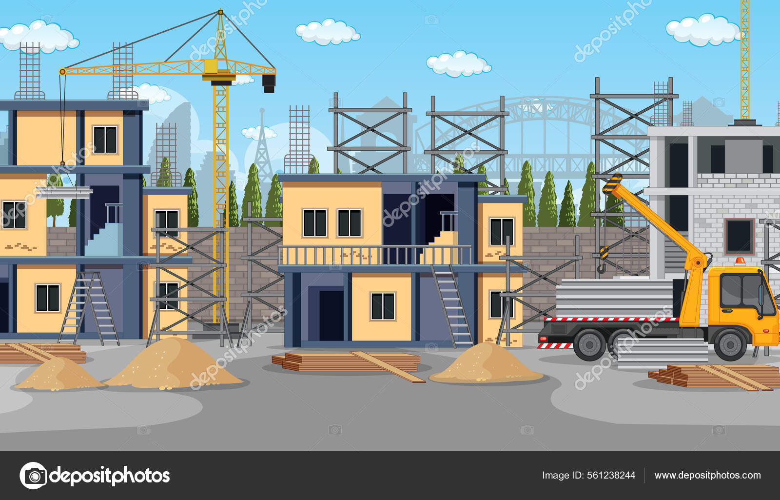 Escena Dibujos Animados Construcción Del Sitio Construcción Ilustración ...