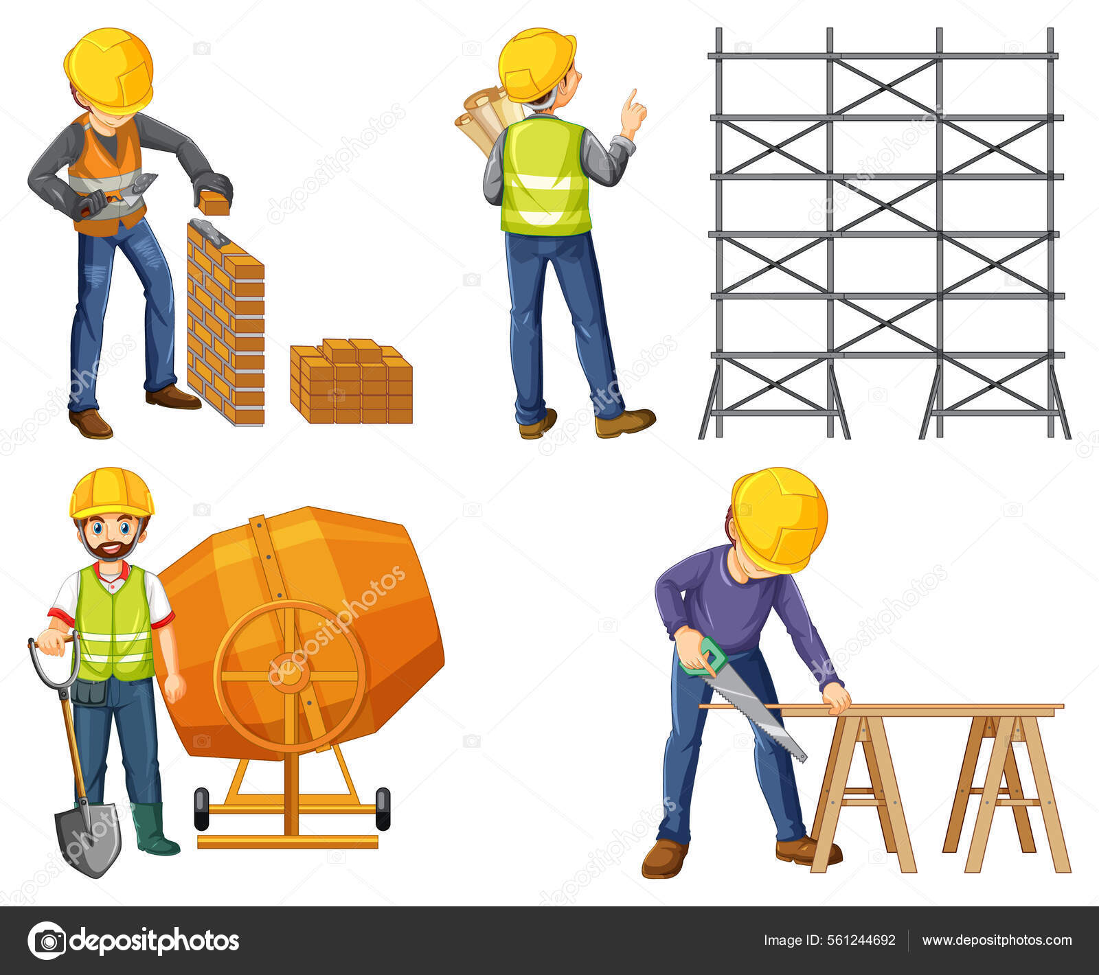 Construction Worker Set Man Tools Illustration Stock Vector by ...