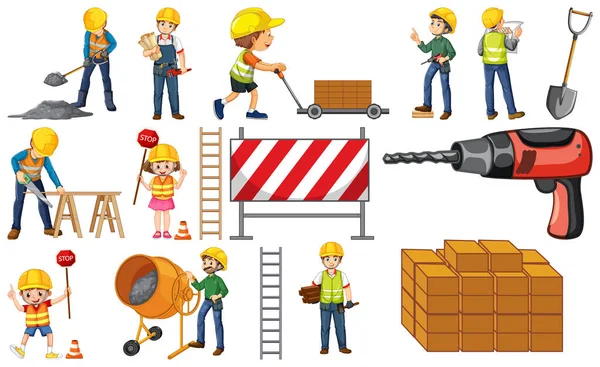 Construction Worker Set People Tools Illustration Stock Vector by ...