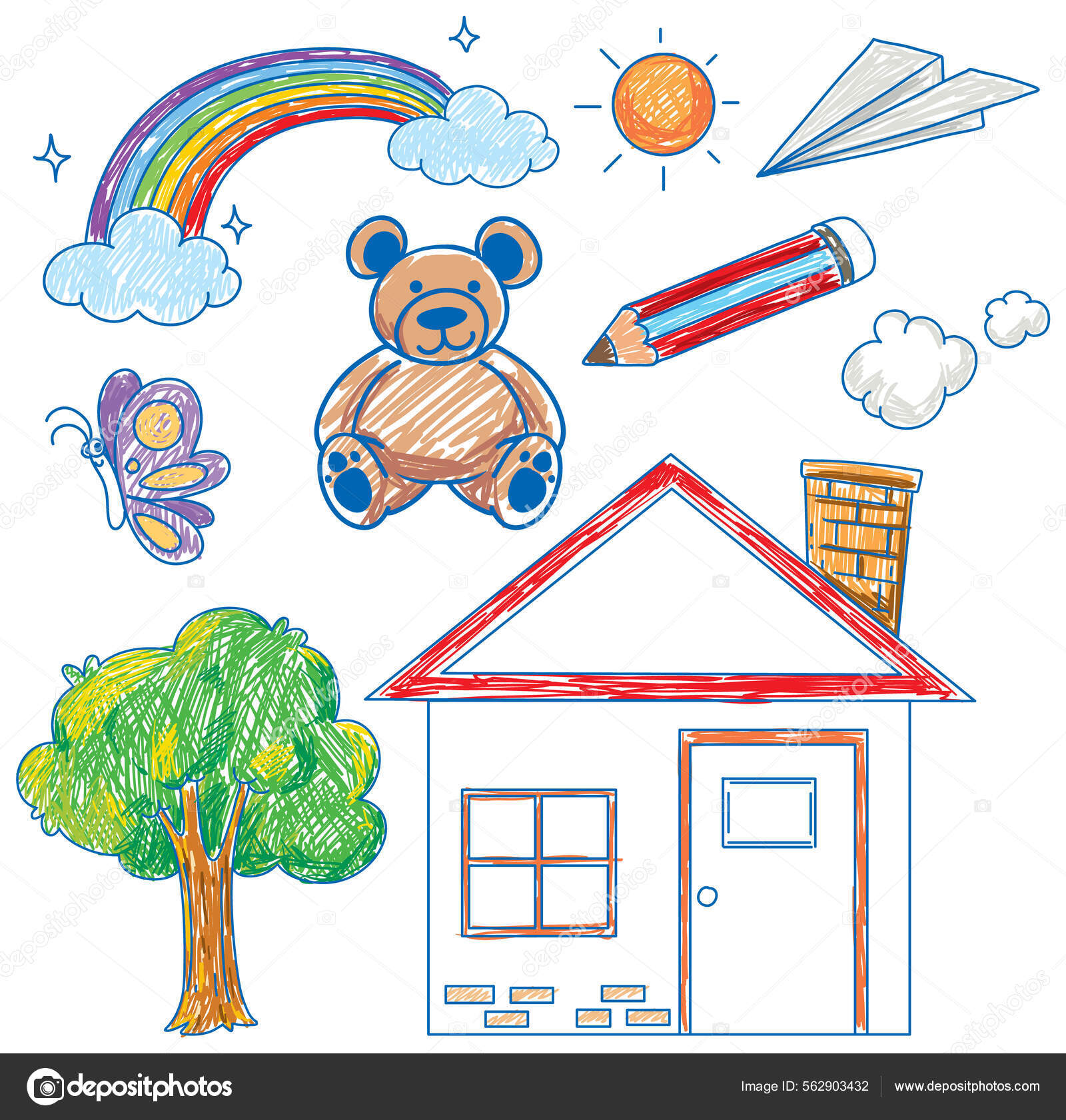Coloured Hand Drawn House Objects Illustration Stock Vector Image by ...