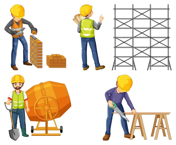 Set Construction Site Objects Workers Illustration Stock Vector by ...