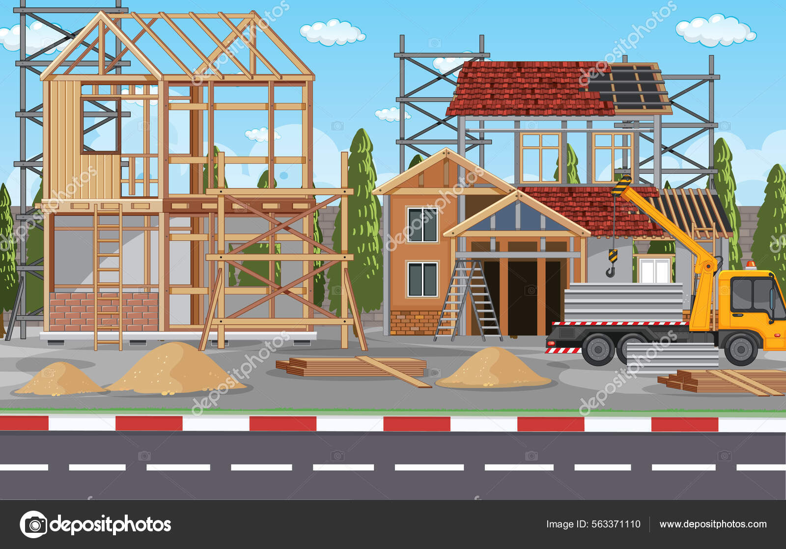 Construction Site Cartoon 620 Construction Machinery Cartoon Stock