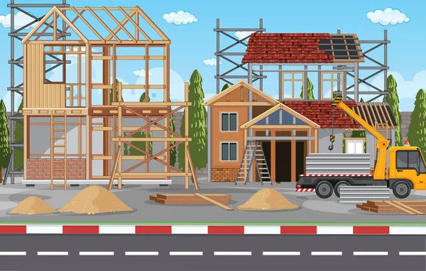 Cartoon Scene Building Construction Site Illustration Stock Vector by ...