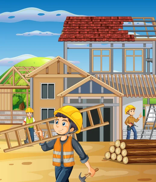 Cartoon Scene Building House Construction Site Illustration Stock ...