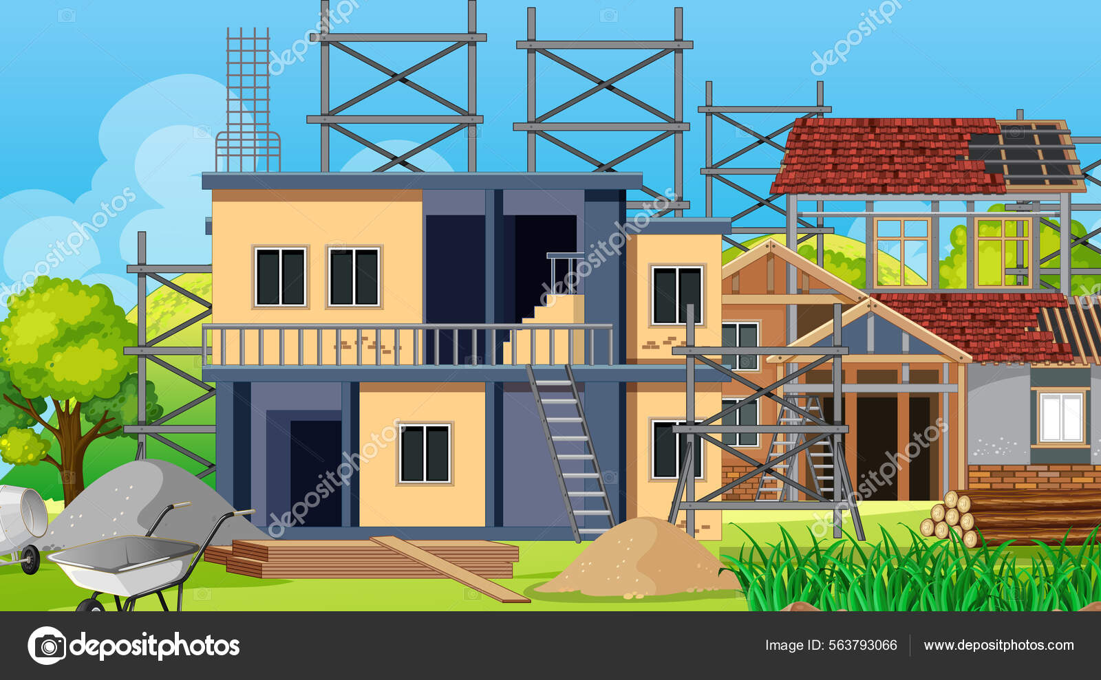 House Construction Site Scene Illustration Stock Vector Image by ...