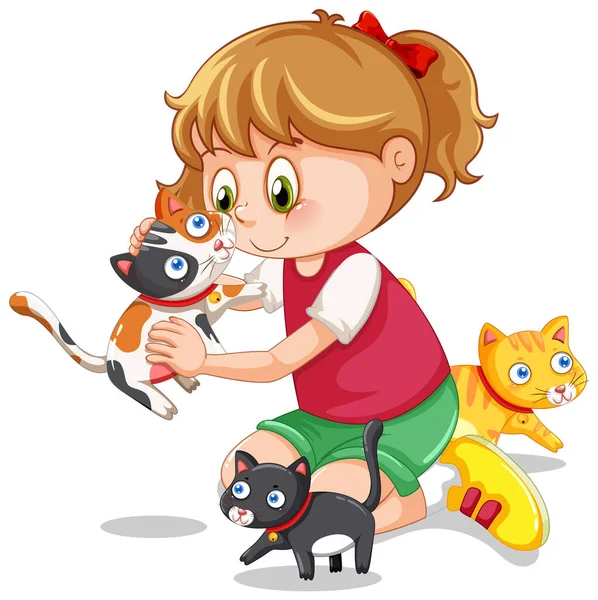 Girl Holding Cute Cat Cartoon Character Isolated White Background ...
