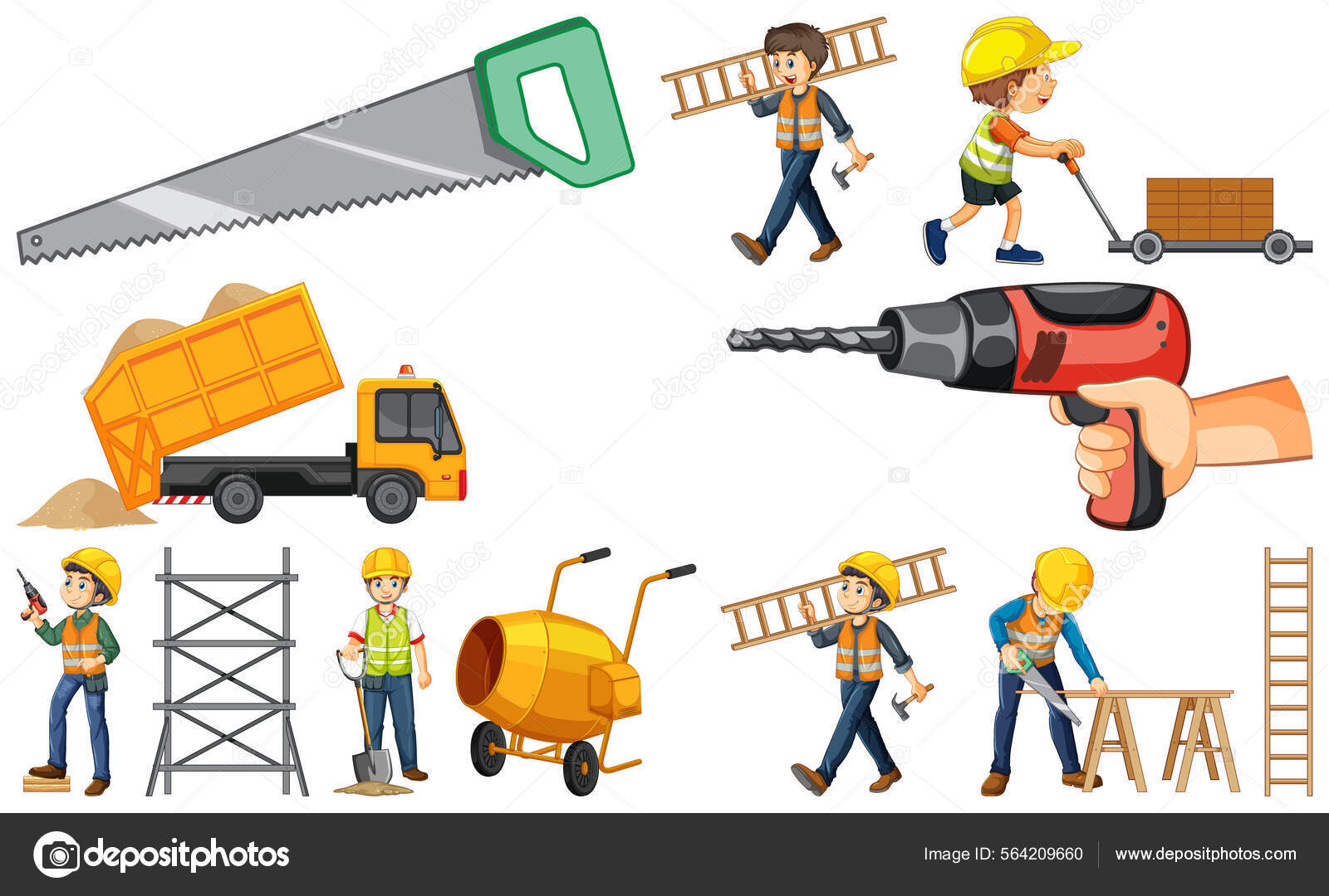 Set Construction Site Objects Workers Illustration Stock Vector by ...